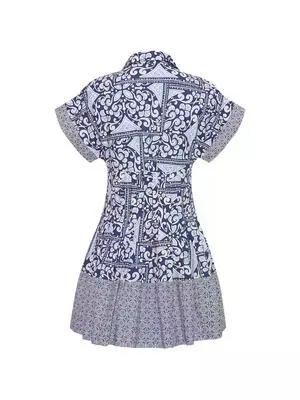 Cara Cara Navy Tile Print Mini Shirtdress