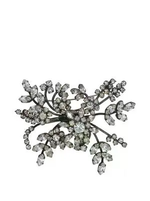 Vintage Crystal-embellished Floral Brooch - Silver