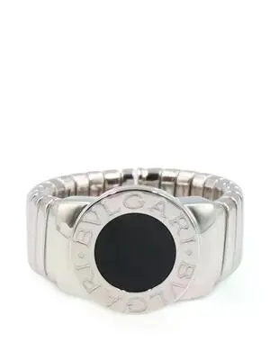 BVLGARI 18k White Gold Onyx Tubogas Ring - Silver