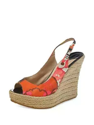 JIMMY CHOO 120mm Floral Print Canvas Espadrille Sandals