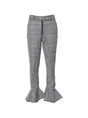 SELF-PORTRAIT Checkered Ruffled Hem Trousers