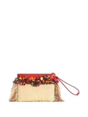 Dolce & Gabbana Raffia Toiletry Bag With Fringes And Pom-poms - Neutrals