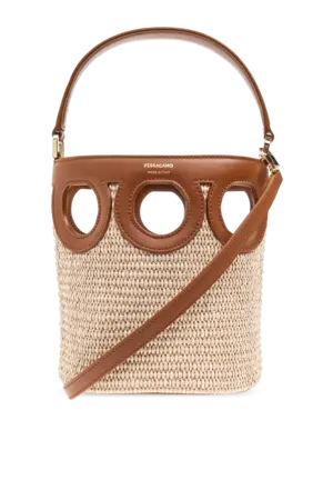 FERRAGAMO Woven Bucket Bag With Leather Details