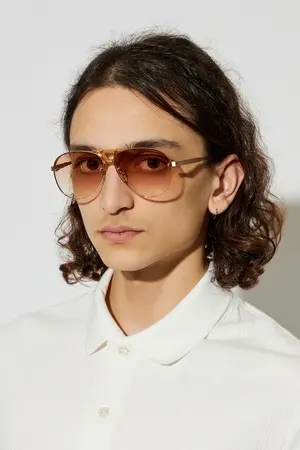 Linda Farrow Taya Aviator Sunglasses - Gold