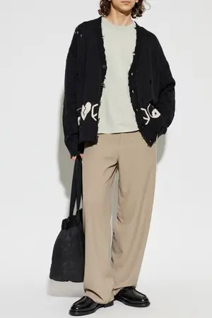 ALLSAINTS Tabua Distressed Cotton Knit V-neck Cardigan