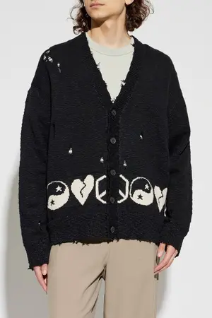 ALLSAINTS Tabua Distressed Cotton Knit V-neck Cardigan