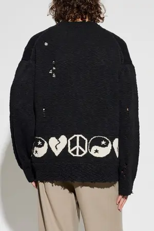 ALLSAINTS Tabua Distressed Cotton Knit V-neck Cardigan