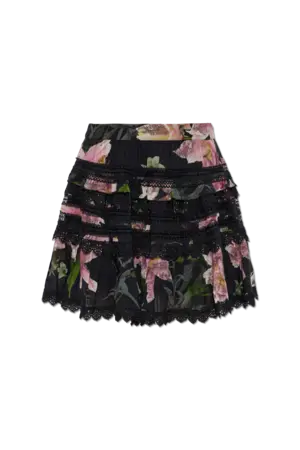 ALLSAINTS Zora Floral Print Lace Insert Mini Skirt - Black