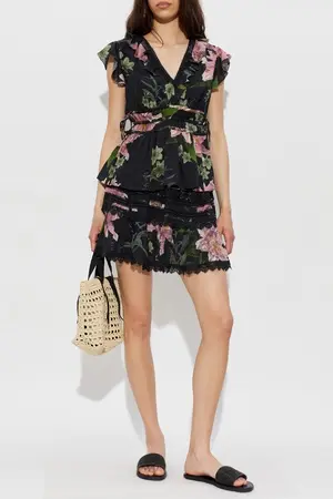 ALLSAINTS Zora Floral Print Lace Insert Mini Skirt - Black