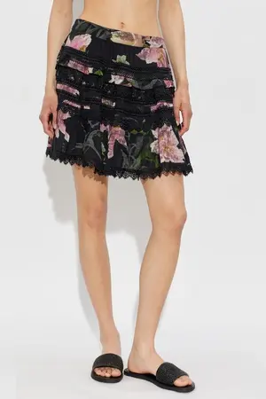 ALLSAINTS Zora Floral Print Lace Insert Mini Skirt - Black