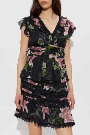 ALLSAINTS Canto Top With Botanical Print And Lace Trim