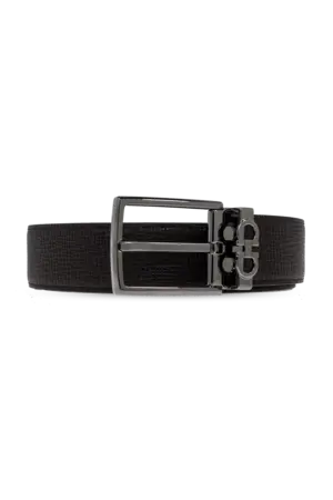 FERRAGAMO Reversible Embossed Leather Belt With Gancini Buckle - Brown