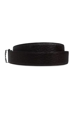 FERRAGAMO Reversible Embossed Leather Belt With Gancini Buckle - Brown