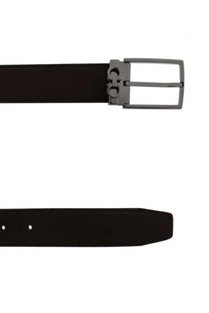 FERRAGAMO Reversible Embossed Leather Belt With Gancini Buckle - Brown