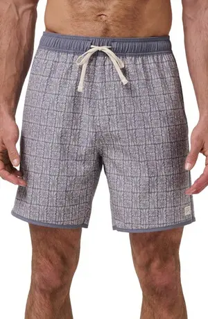 Travis Mathew Cabana Board Shorts With Drawstring Waist And Printed Pattern - Heather Grey