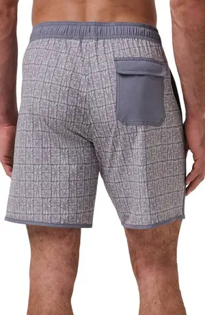 Travis Mathew Cabana Board Shorts With Drawstring Waist And Printed Pattern - Heather Grey