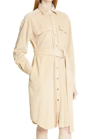 BOSS Desterig Belted Long Sleeve Corduroy Shirtdress