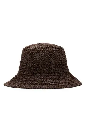 Mango Crochet Raffia Bucket Hat - Chocolate