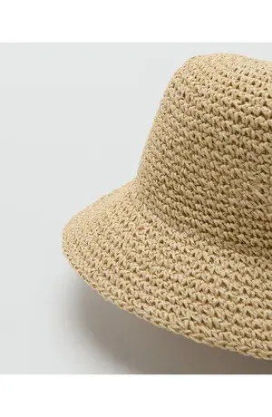 Mango Crochet Raffia Bucket Hat - Ecru
