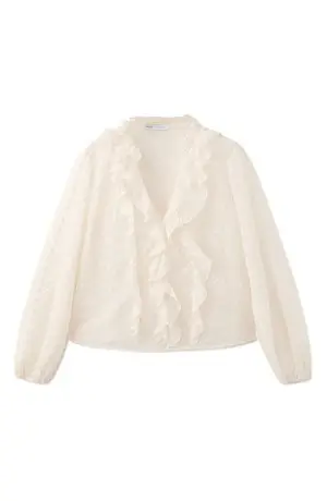 Mango Ruffle Detail Embroidered Top