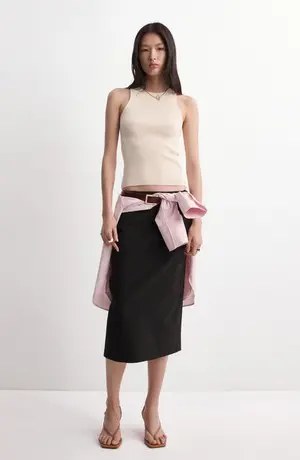 Mango Ribbed Jewel Neck Tank - Ecru
