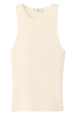 Mango Ribbed Jewel Neck Tank - Ecru