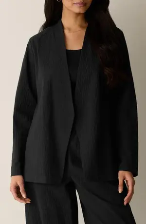 Eileen Fisher High Collar Cutaway Jacket In Organic Cotton