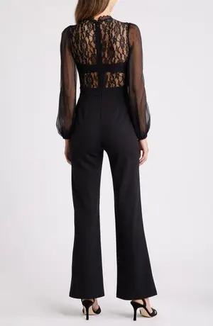 Bebe Lace Bodice Long Sleeve Jumpsuit