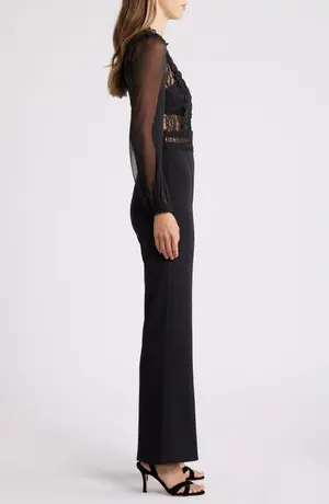 Bebe Lace Bodice Long Sleeve Jumpsuit