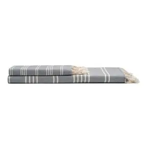 OLIVIERA HOME Essential Stripe Turkish Cotton Bath And Hand Towelset Gray