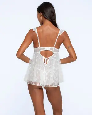 One Empire Eisha Floral Embroidered Mesh Flutter-sleeve Babydoll