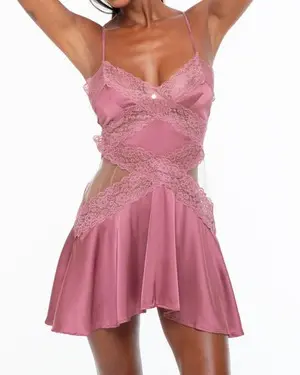 One Empire Cora Satin & Lace Crossover Babydoll - Pink