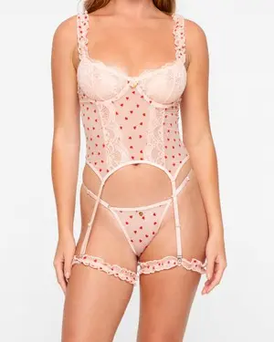 One Empire Amara Bodysuit With Lace And Heart Print