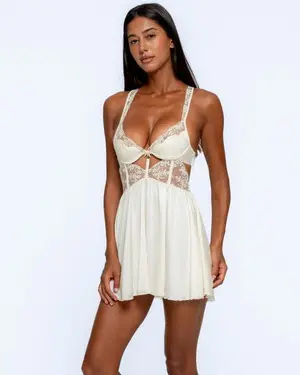 One Empire Aurea Embroidered Lace & Satin Babydoll