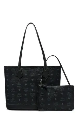 Mcm Small Liz Shopper In Visetos Monogram Canvas - Black