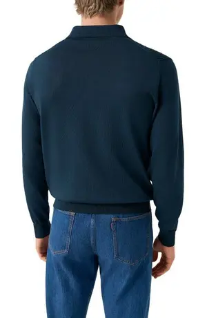 Eton Chevron Structure Long Sleeve Polo - Medium Blue