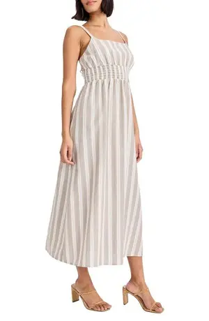 THE GOOD JOURNEY Stripe Square Neck Midi Dress