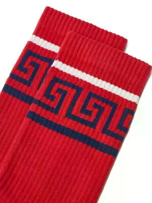 Versace Cotton Ribbed Socks With Greca Pattern