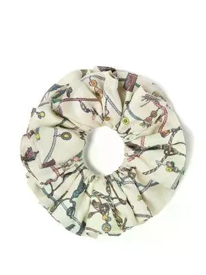 Versace Printed Silk Twill Scrunchie - White