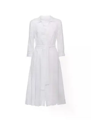 120% Lino Broderie Anglaise Belted Dress - White