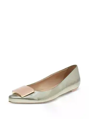 TOD'S Leather Pointed Toe Buckle Detail Ballet Flats