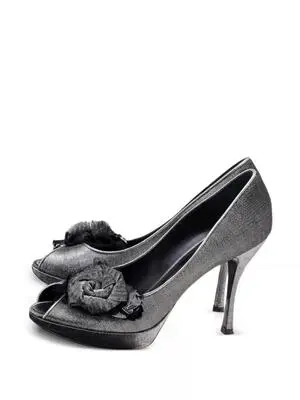LOUIS VUITTON Floral Peep-toe Stiletto Pumps - Silver
