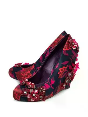 Tory Burch Elmira Floral Appliqué Wedge Heels