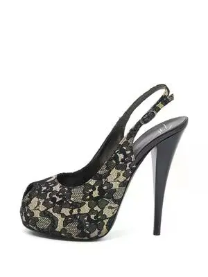 GIUSEPPE ZANOTTI Lace Peep-toe Platform Slingback Stilettos