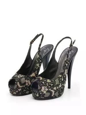 GIUSEPPE ZANOTTI Lace Peep-toe Platform Slingback Stilettos