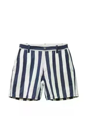 Versace Striped Cotton Denim Shorts - Blue