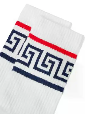 Versace Greca Pattern Ribbed Cotton Socks - White