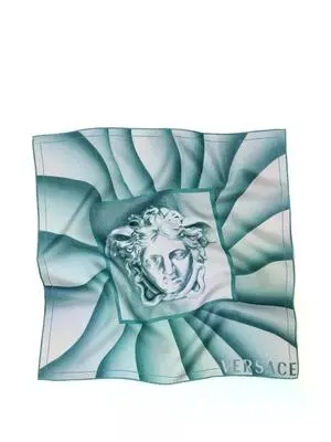 Versace Printed Silk Twill Scarf 55 Cm - Blue
