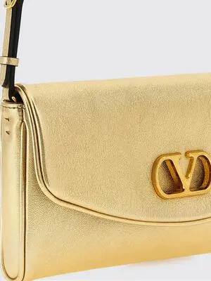Valentino Garavani Devain Mini Shoulder Bag In Laminated Nappa Leather - Gold