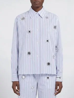 DES_PHEMMES Striped Cotton Shirt With Jewel Embellishments - Blue
